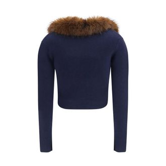 Self Portrait Faux Fur Collar Cardigan - Navy