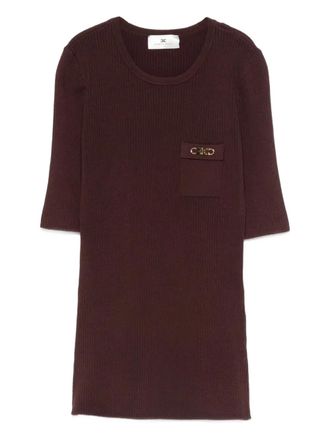 Elisabetta Franchi t-shirt en maille côtelée - Marron
