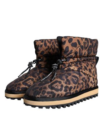 Dolce & Gabbana Mens Brown Leopard Ankle Boots Padded Shoes Nylon