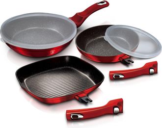 Berlinger Haus BH/6796-5 PCs Frypan -Set mit abnehmbarem Griff, Burgundy Metallic Line Edition