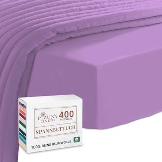 Pizuna 400 Fadenzahl Baumwoll-Spannbetttuch 170x200-180x200cm Lila,100% Langstapelige Baumwolle Spannbetttuch,Weiche Mako Satin-Webart passt bis 40cm Matratz