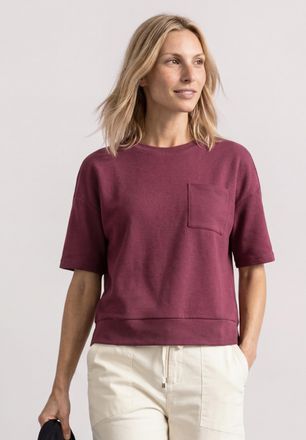 Street One T-Shirt STREET ONE, Damen, Gr. 34, lila (schwarz clouded blush), Web, 60% Baumwolle, 40% Polyester, unifarben, regular fit normal, Rundhals, abgestepp
