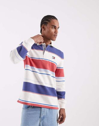Tommy Jeans Polo de rugby d&eacute;contract&eacute; &agrave; rayures - Bleu et rouge-multicolore