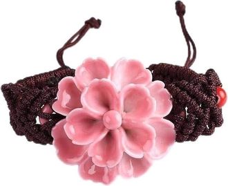 La Chineuse Armband mit rosa Blumen - Raffinesse und Schönheit - Baumwolle und Porzellan - verstellbar - Schmuck für Damen, Jugendliche - Geburtstag, Weihnachten 