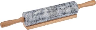 Küchenprofi Küchenprofi Teigrolle aus Marmor mit Holzablage in der Farbe Grau-Braun, Maße: 5,9cm x 5,9cm x 47,3cm, 10 0248 10 47