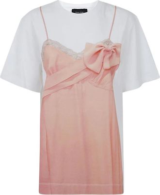 Simone Rocha Femme, Tops, Rose, Taille: 40 FR Bow Sash Trompe lOeil T-Shirt