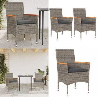 vidaXL Gartenst&uuml;hle mit Kissen 2 Stk. Grau Poly Rattan - Gartensaison - Gartenm&ouml;bel - Outdoor-Lounge - Gartenst&uuml;hle - PE-Rattan - Home & Living