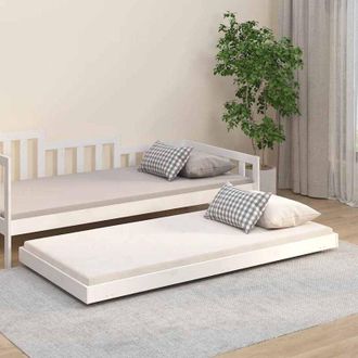 vidaXL Vidaxl - Cadre de lit blanc 90x190 cm en bois de pin massif - Structure stable avec lattes en contreplaqu&eacute; - Roulettes pour un d&eacute;placement facile