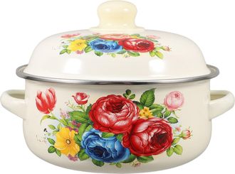 Pretyzoom Retro-emaille-topfdeckel Suppentopf Mit Griffen Suppentopf F&uuml;r Induktionsherde Perfekt F&uuml;r Familien