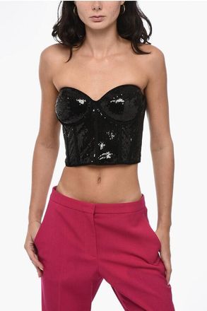 Alexander McQueen Solid Color Sequined Corset Top Größe 42