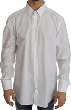 Dolce & Gabbana Homme, Chemises, Blanc, Taille: XS Classic Poplin Shirt LongSleeved Gold