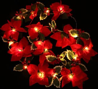 NUOBESTY Simulation Rote Blumen Lichtergirlande 2m 20 LED mit Wasserdichtem Batteriebox Outdoor Kranzdekoration f&uuml;r Garten Weihnachten