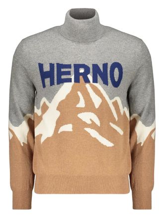 Herno Stehkragen-Pullover im Gebirgsdesign - Grau
