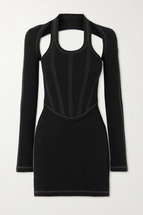 Dion Lee Minikleid Aus Geripptem Jersey Aus Stretch-baumwolle Mit Canvasbes&auml;tzen - Schwarz