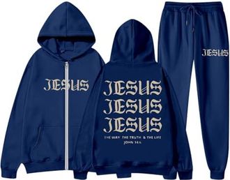 Generico Ensemble de surv&ecirc;tement 2 pi&egrave;ces pour femme avec sweat &agrave; capuche et pantalon de sport pour voyage, v&ecirc;tement confortable avec fermeture &eacute;clair, bleu ma