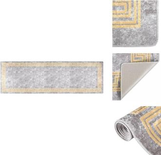 vidaXL Teppich Waschbar 80x300 cm Grau Rutschfest - Samt Teppich - Wohnzimmer Teppich - Flur Teppich - Grauer Teppich - Digitaldruck Teppich