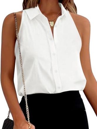 Onsoyours Débardeur Femme Chic Et Élégant Top Chemisier Sexy Blouse Ample Haut Été sans Manches Tee Shirt Col V Fluide Casual Chemise Classique Debardeur Travai