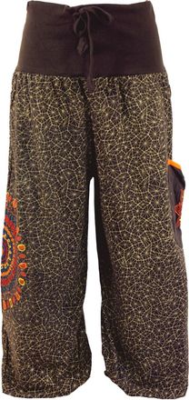 Guru Shop Weite Pluderhose mit Breitem Bund, Mandalastickerei - Schokobraun, Damen, Baumwolle, Size:L/XL