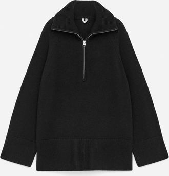 Arket Pullover Aus Wolle Und Baumwolle Mit Lederpatches -Schwarz