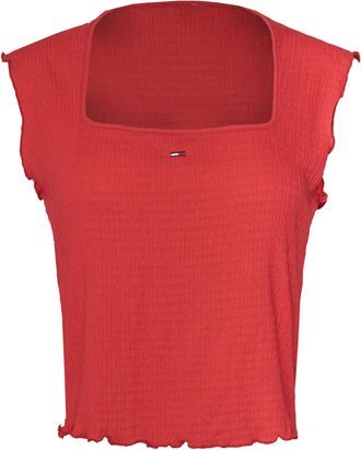 Tommy Jeans Top Smock Seersucker DW0DW22220 Rot Slim Fit