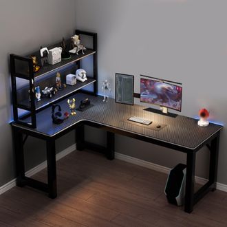 Generic Schreibtisch L-Form Mit Regal - Gaming Tisch 120x60 Schwarz f&uuml;r Home-Office, Gaming, Arbeiten, Studieren - Platzsparend