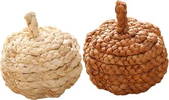 Cabilock 2 Stück Straw Woven Pumpkin Ornamente Herbstliche Erntedank Dekoration Naturfarbene Kürbis Deko Für Halloween Weihnachtsbaum Außenbereich