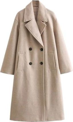 Generic Manteau doux surdimensionn&eacute; en laine m&eacute;lang&eacute;e for femme avec manches longues et poches passepoil&eacute;es(Khaki,XL)