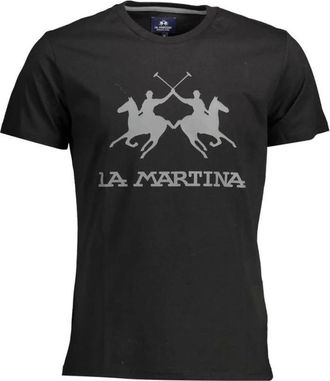 La Martina Homme, Tops, Noir, Taille: XL T-shirt en Coton Noir Coupe Classique