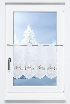 Plauener Spitze Scheibengardine Weihnachtshaus (Bx H) 64,8cm * 45cm braun/Mehrfarbig