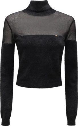 Elisabetta Franchi Femme, Pulls, Noir, Taille: 40 FR Dolcevita Cropped Sweater