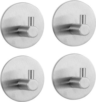 MSV 4 STK. Selbstklebend Handtuchhaken, Max 8kg Kreis Bademantelhaken Haken Wandhaken Edelstahl rostfrei Bad und Küche Handtuchhalter Kleiderhaken Ohne Bo