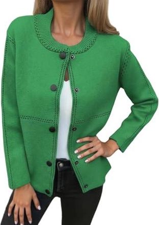Generico Cardigan en tricot doux et confortable pour femme Cardigan à rayures oversize léger avec boutons à manches longues, vert, 3XL