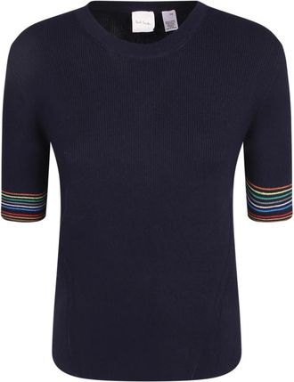 Paul Smith Femme, Pulls, Bleu, Taille: 38 FR T-Shirt Ray&eacute; &agrave; Manches Courtes