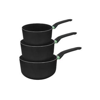 Fackelmann 9429950 Set 3 casseroles antiadhésives revêtement céramique 16, 18 et 20 cm sans PFAS, sans PFAS, tous feux, induction, Aluminium, Noir, Vert, 16, 18 