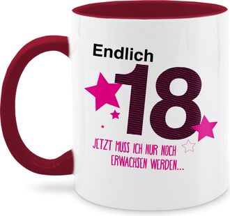 Shirtracer Tasse Tassen 325ml - 18. Geburtstag - Endlich Achtzehn - 325 ml - Bordeauxrot - geburtstagstasse 18 18.geburtstag junge geschenk vollj&auml;hrigkeit 18ter 
