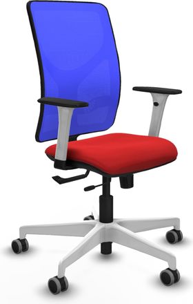 Piqueras y Crespo B&uuml;rostuhl mit wei&szlig;en und schwarzen Armlehnen, h&ouml;henverstellbare Lendenwirbelst&uuml;tze, ausgestattet mit Syncro/Traslack und Schneideschaum, Blau/Rot