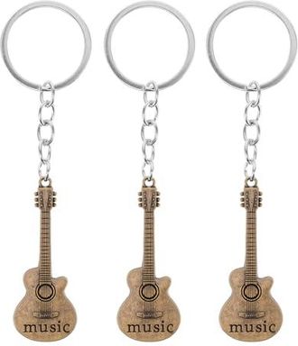 PartyKindom Lot de 3 Porte-cl&eacute;s Guitare en M&eacute;tal Bronze, Petit Porte-cl&eacute;s Musical D&eacute;coratif et Multifonctionnel, Pendentif Original pour Paquet, Pr&eacute;sent Musicien 