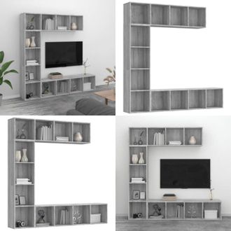 vidaXL Vidaxl - 3-tlg. Bücherregal-/TV-Schrank-Set Grau Sonoma 180x30x180 cm - Holzregal - Bücherregal - TV-Stand - Grau - Wohnzimmer - Home & Living