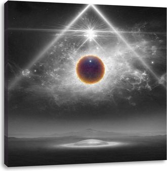 Pixxprint Science Fiction Collage Planeten im Weltraum B&W Detail, Größe: 70x70 cm, Leinwandbild Quadratisch, Wandbild, Kunstdruck, fertig bespannt