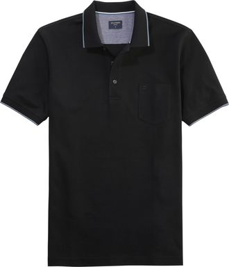 Olymp Herren Polo-Shirt Langarm Casual.Wirk,Pikee,Regular fit,schwarz 68,L