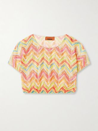 Missoni Haut Raccourci En Mailles Crochetées Métallisées À Chevrons Mare - Orange