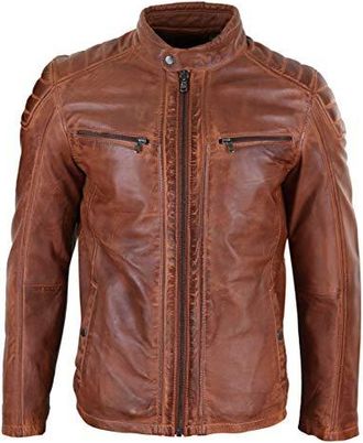 Infinity Leather Veste en Cuir v&eacute;ritable pour Homme Coupe ajust&eacute;e Style Biker Fermeture Zip Vintage r&eacute;tro Chic d&eacute;contract&eacute; - Marron Clair XXL