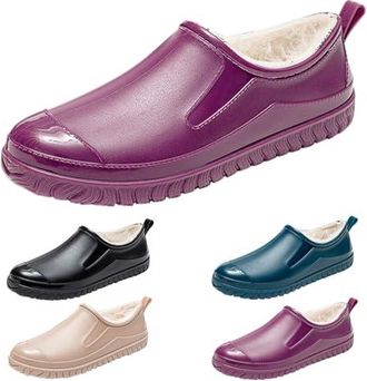 Generic Wellington Bottes de pluie &agrave; enfiler pour femme avec bottes en caoutchouc doubl&eacute;es en peluche - Chaudes et confortables - Imperm&eacute;ables, antid&eacute;rapantes
