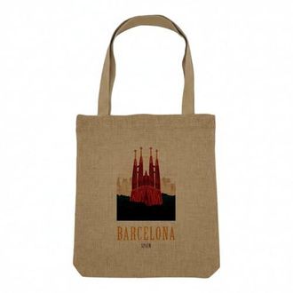 Fabulous Sac Shopping Tote Bag Aspect Lin - Barcelone Espagne Illustration Sagrada Familia Voyage Vacances - Sac de Courses Toile Epaisse 360g Beige Naturel Ca