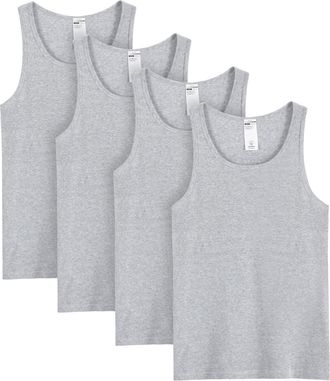 Lapasa Herren Baumwolle Unterhemd 4er Pack Classic Tank Top Fitness Rundhals Einfarbig ärmellose Achselshirt Muskelshirt M35 (Grau 4 Pack), XXL