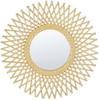Beliani Miroir Mural Boho en Rotin Naturel en Forme de Soleil Ajouré Rond 60 cm Tagolu