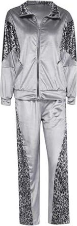 Generico Ensemble de surv&ecirc;tement deux pi&egrave;ces &agrave; manches longues pour femme avec imprim&eacute; l&eacute;opard, gris, S