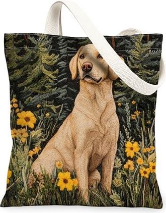 Generic Sac fourre-tout en toile pour le shopping, motif labrador retriever, 33 x 38,1 cm, style tricot&eacute;, sac d&eacute;picerie r&eacute;utilisable pour femme, peinture esth
