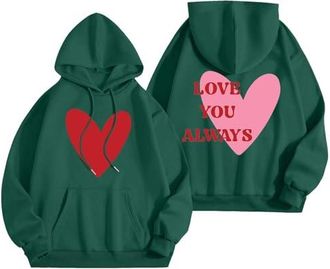 Generic Sweat &agrave; capuche &agrave; manches longues pour la Saint-Valentin 2026 pour femme (3), vert fonc&eacute;, XXL