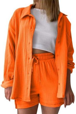 Generic Chemisier long en mousseline pour femme - Chemisier long surdimensionn&eacute; - L&eacute;ger et a&eacute;r&eacute; - Couleur unie - Chemise en coton et lin - Chemise &eacute;l&eacute;gante &agrave; 